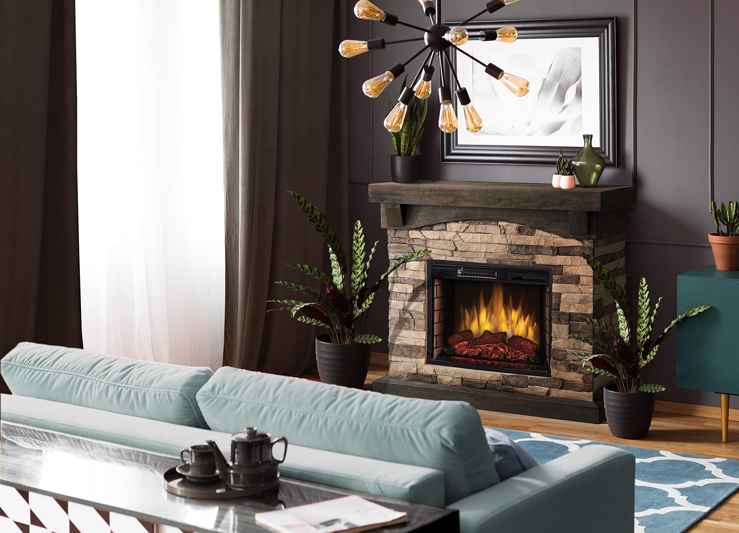 Muskoka 42" Sable Mills Tan Faux Stone Mantel Electric Fireplace