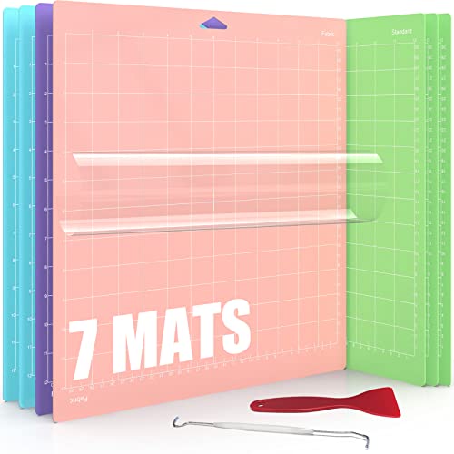 Lzerking Cutting Mat for Cricut 7 Pack Accessories and Supplies Standard Light Strong Frabic Cut Pads Cricket Cards Variety Replacement for Cut Machine Maker/Maker 3/Air/Air 2 with Scraper Pick Needle