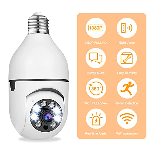 Robesty Light Bulb Security Camera,360°WiFi Camera, 1080p Wireless Night Vision Socket Smart Cameras for Home Security, Motion Detection Alarm, Two-Way Audio (NO SD Card)(2PCS)