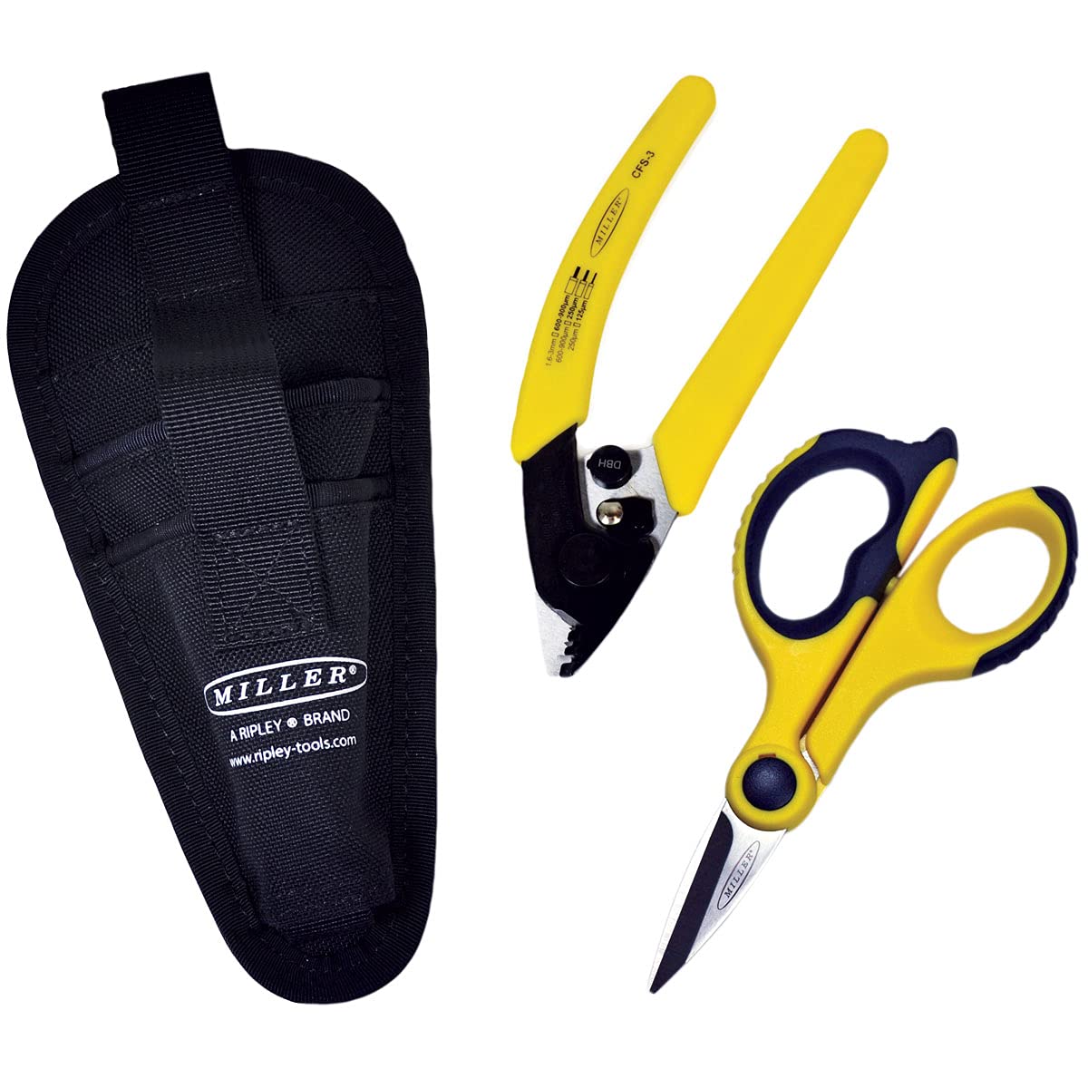 Miller MA01-7002 Kit, CFS-3 3-Hole Fiber Optic Cable Stripping Tool and KS-2 Kevlar Scissors, Easily Portable Tool Set with Belt Clip Pouch for Professional Electricians, Technicians, and Installers