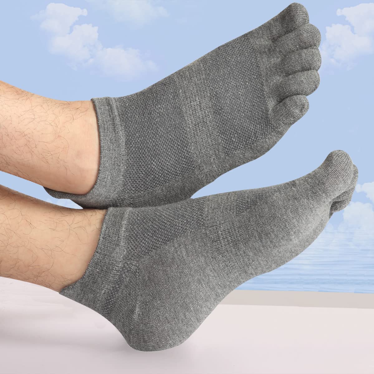Meaiguo Men's Toe Socks Cotton Five Finger Socks Athletic Socks for Running 4 Pairs(Grey)