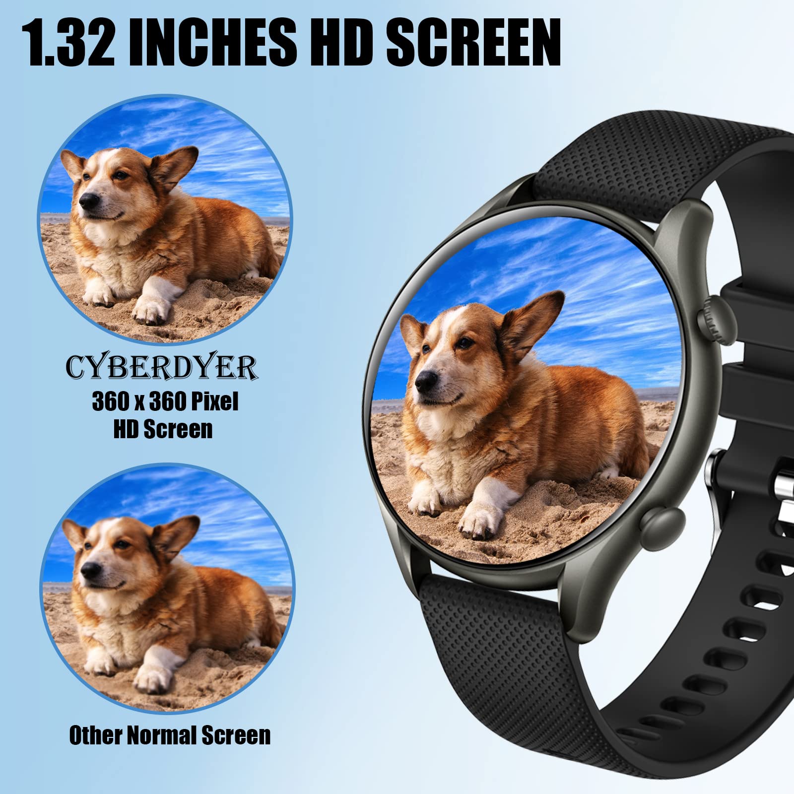 Smart Watch for Men 1.32” HD Touch Screen Fitness Tracker with Bluetooth Calls Step Counter Watch with Heart Rate Monitor Sleep Tracking Activity Trackers for iOS Android (Black)