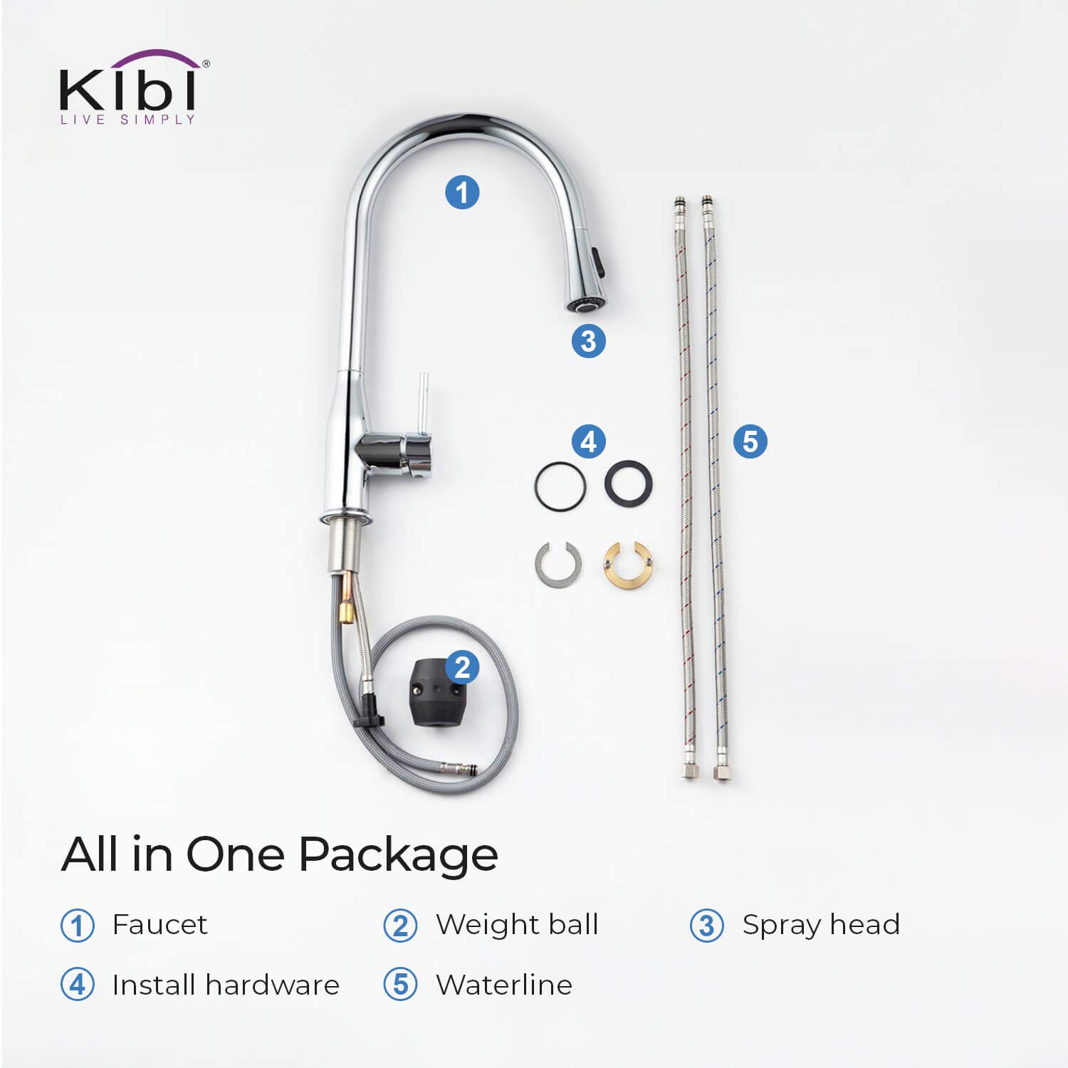 KIBI Napa Single Handle Pull Down Faucet for Kitchen Sink | Solid Brass High Arc Faucet Spout | 360 Degree Swivel Faucet with Pull Down Sprayer (Brushed Nickel) (KKF2005) (Soap Dispenser included)