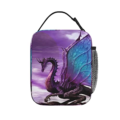 wsrgvab Dragon Fantasy Purple Portable Lunch Box Bag Insulated Reusable Lunch Tote For Men And Women