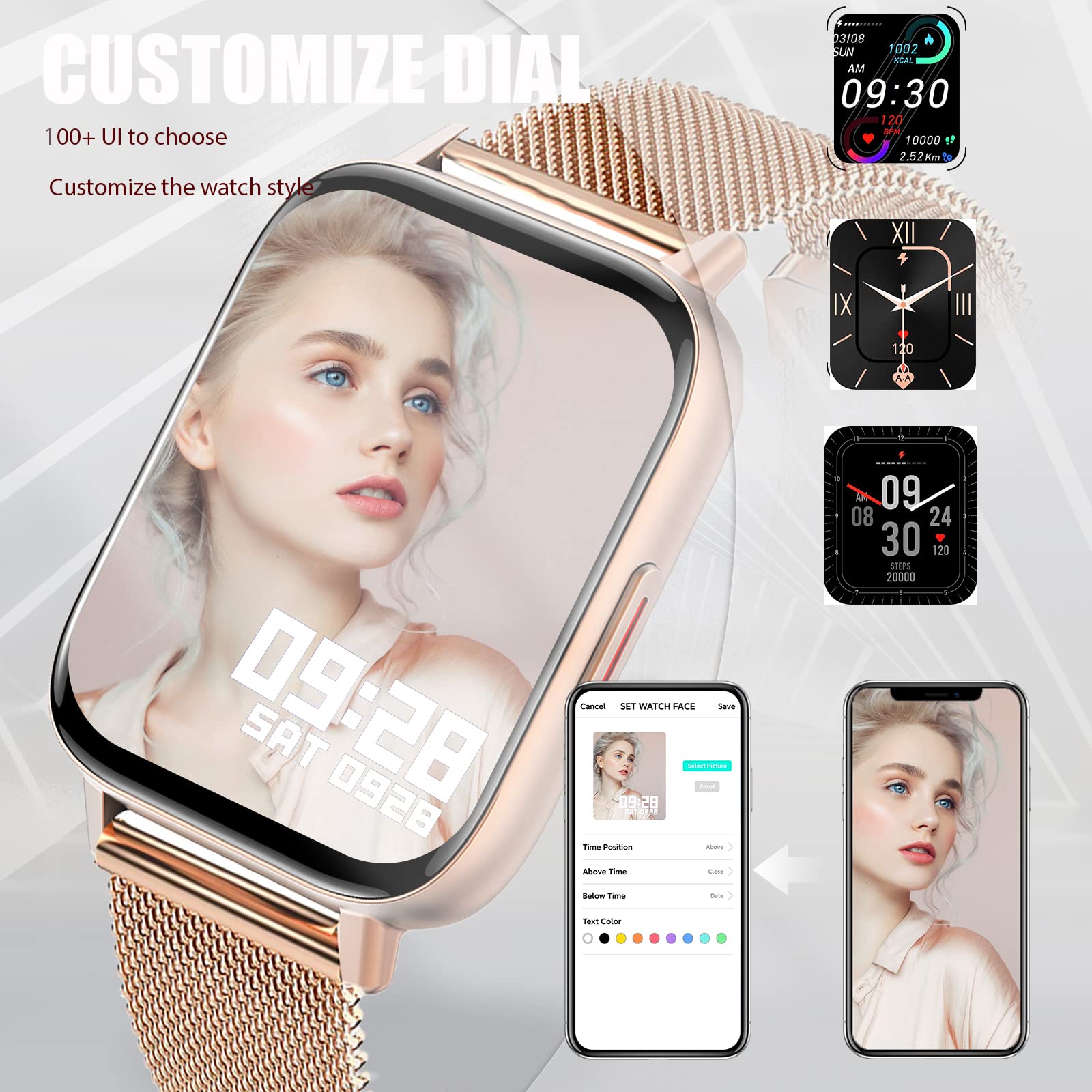 Smart Watch for Women Make/Answer Calls Fitness Tracker with Heart Rate Monitor Sleep Tracker Pedometer Message Notification Waterproof Smartwatch Compatible with iPhone Samsung Android Phone