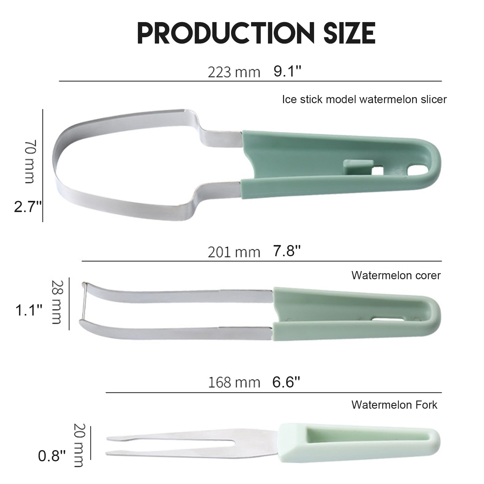 Zhaolie 3-in-1 Watermelon Fork Slicer Cutter,Stainless Steel Watermelon Popsicle Cutter Watermelon Cutter Slicer Tool Melon Cutter Knife Portability Fruit Fork Set for Camping Kitchen Gadgets, Green