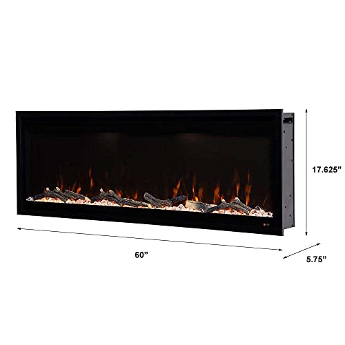 Modern Ember Aerus 60 Inch Smart Linear Electric Fireplace - Recessed in-Wall and Wall-Mount, Multiple Flame Colors, Compatible with Alexa and Google Assistant