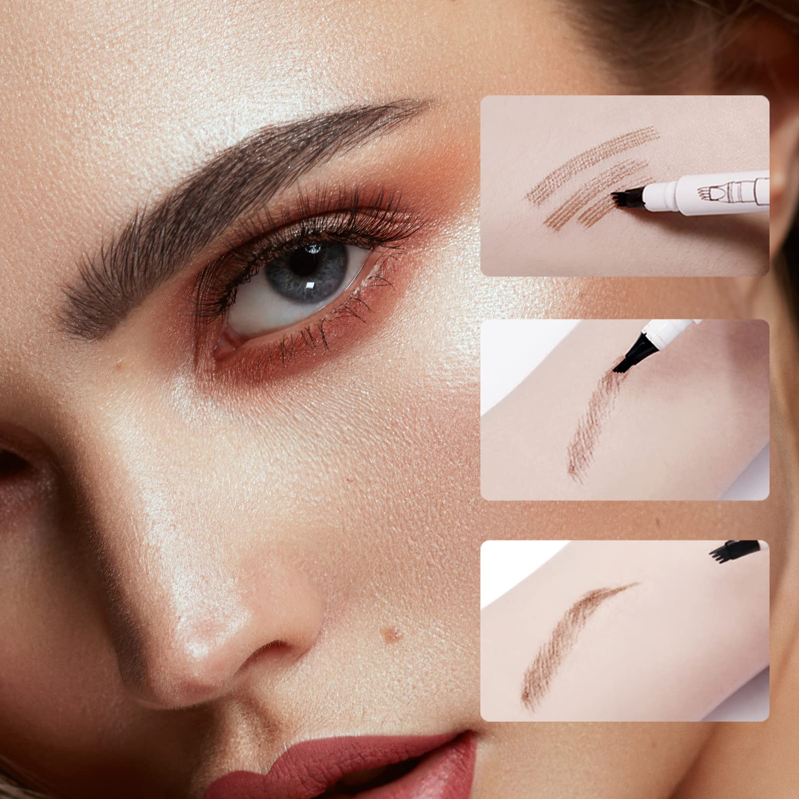 Music Flower Eyebrow Pencil, Liquid Eyebrow Pen, Waterproof Brow Pen with Micro-Fork Tip, Smudgeproof Long Lasting Fine Sketch Microblading Pen, Chestnut