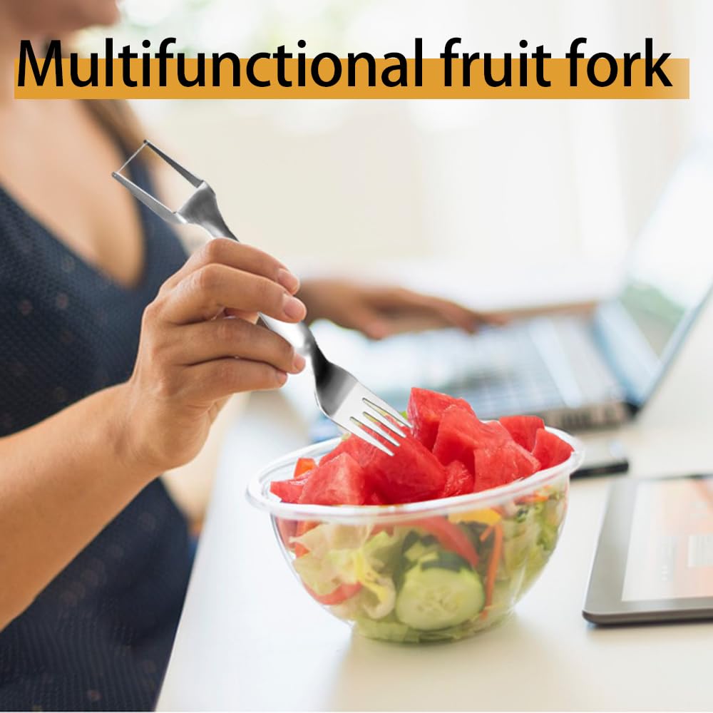 Watermelon Fork Slicer Cutter, Stainless Steel 2-in-1 Watermelon Fork Slicer, Portable Watermelon Fork Watermelon Cutter Slicer Tool Fruit Forks Slicer for Home Party Camping Kitchen Gadget