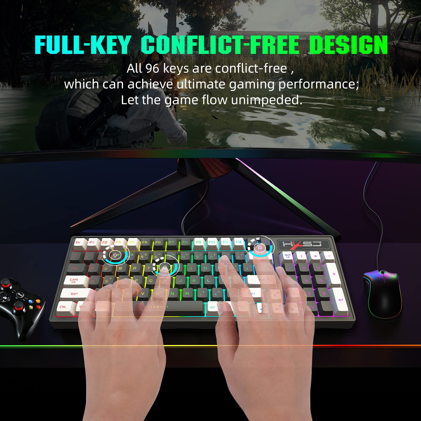 SELORSS Wireless Gaming Keyboard and Mouse Combo,2.4G Rechargeable RGB 96 Keys Ergonomic Mechanical Feeling Keyboard,RGB Backlit Wireless Lightweight Gaming Mouse for Windows Mac PC Xbox PS4 Gamers