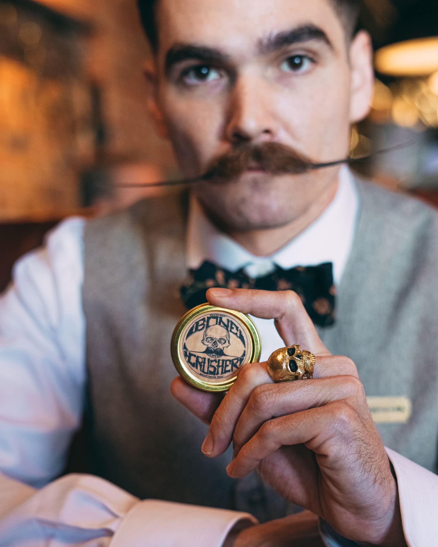 THE VINTAGE GROOMING CO. Bone Crusher Extra Strong Extra Firm Mustache Wax, Night Fury Wax Remover Oil, and Comb Set