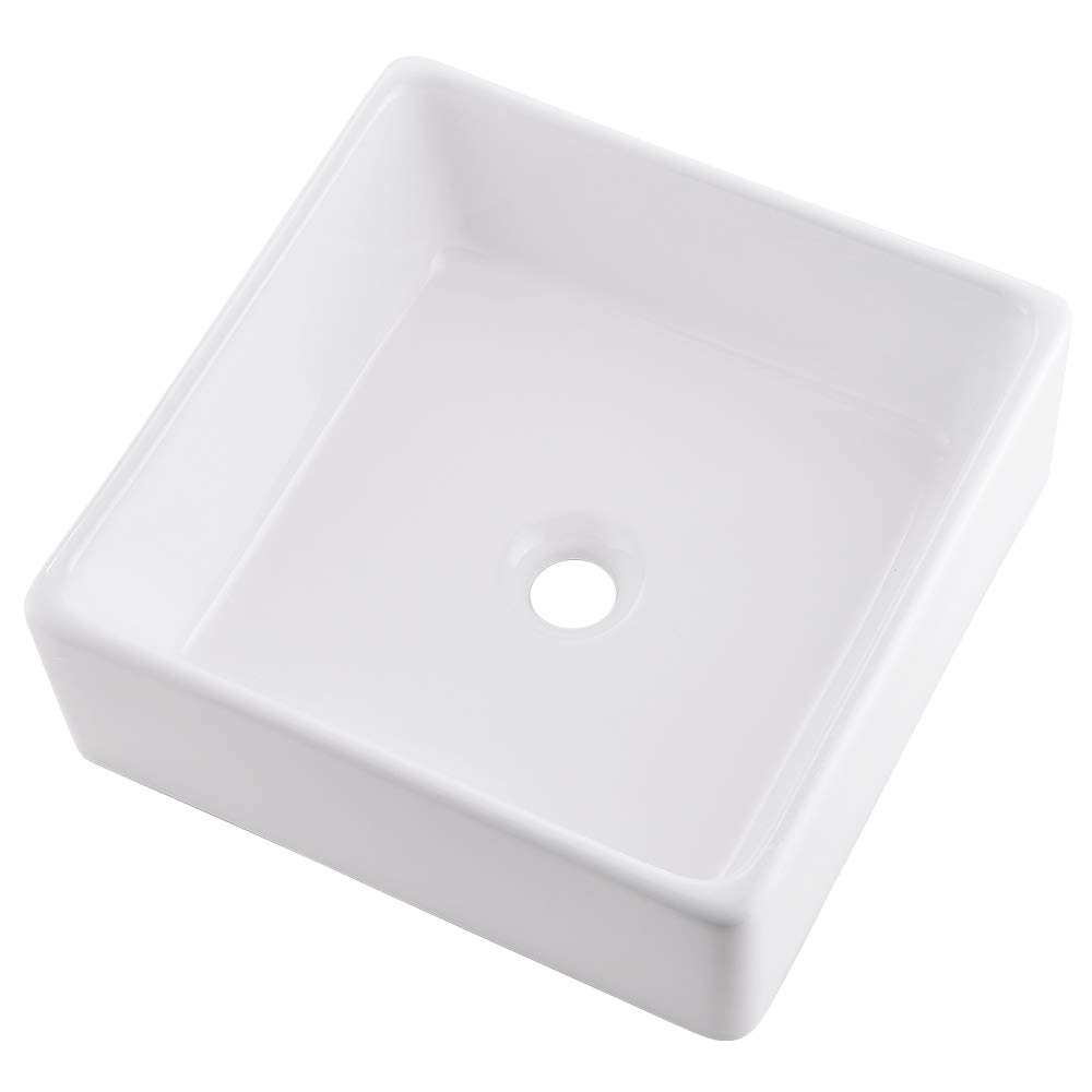 SOMRXO Bathroom Vessel Sink Square Vessel Sink For Bathroom 15"X15" Above Counter Bathroom Sink White Porcelain Ceramic Bathroom Vessel Sink Vanity Sink Art Basin
