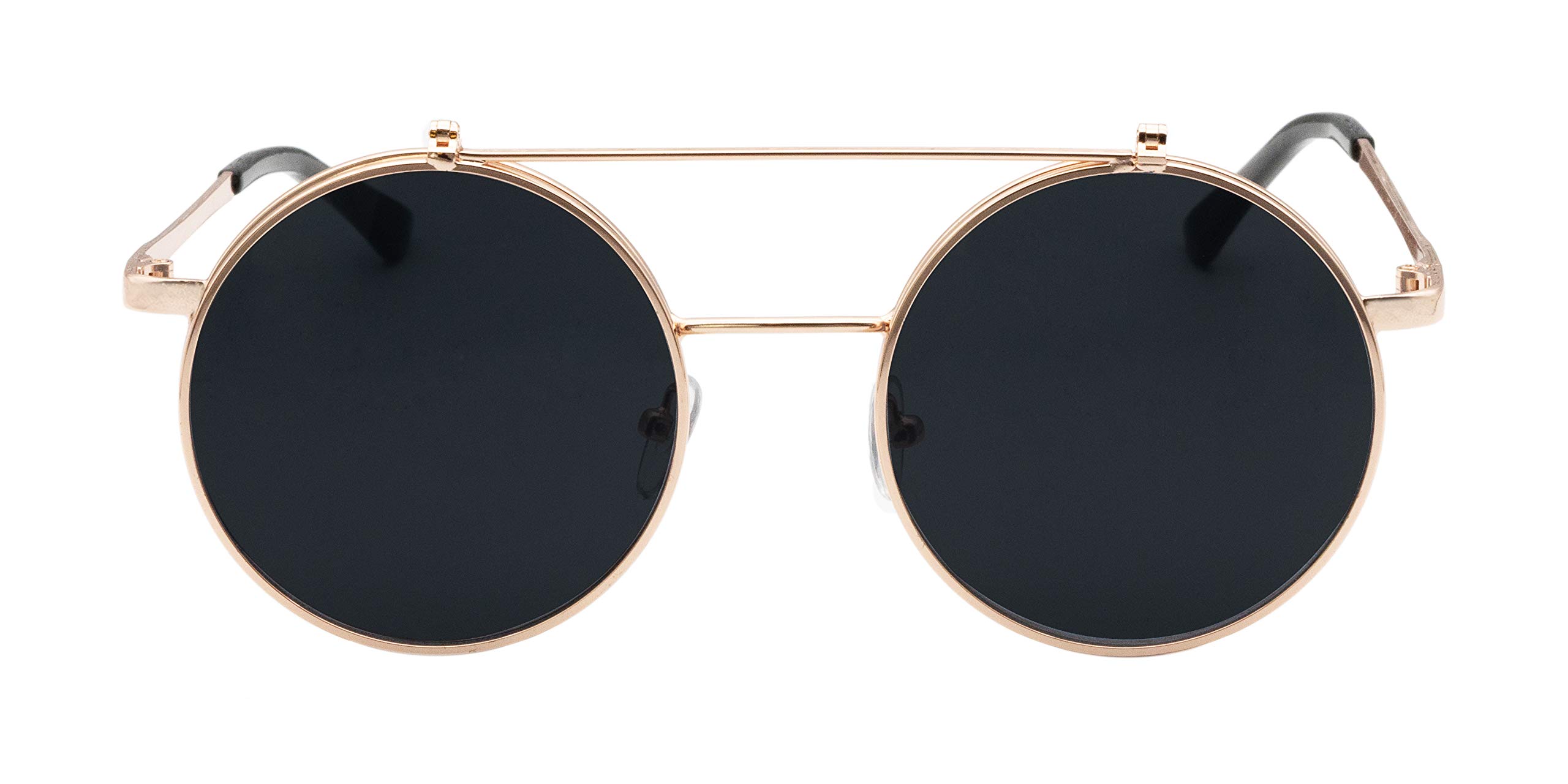 J&L Glasses Retro Flip-Up Round Goggles Steampunk Sunglasses (Golden,Black, Clear)