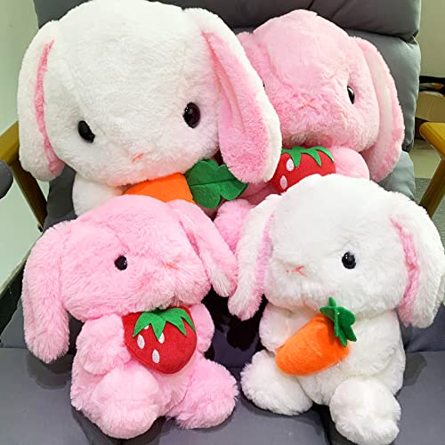 PERUKOYO Easter Plush Easter Bunny Plush Toys Cute Animal Bunny Stuffed Doll Toy Easter Basket Stuffers Gift for Kids Easter Decoration (Pink+White 8.6")