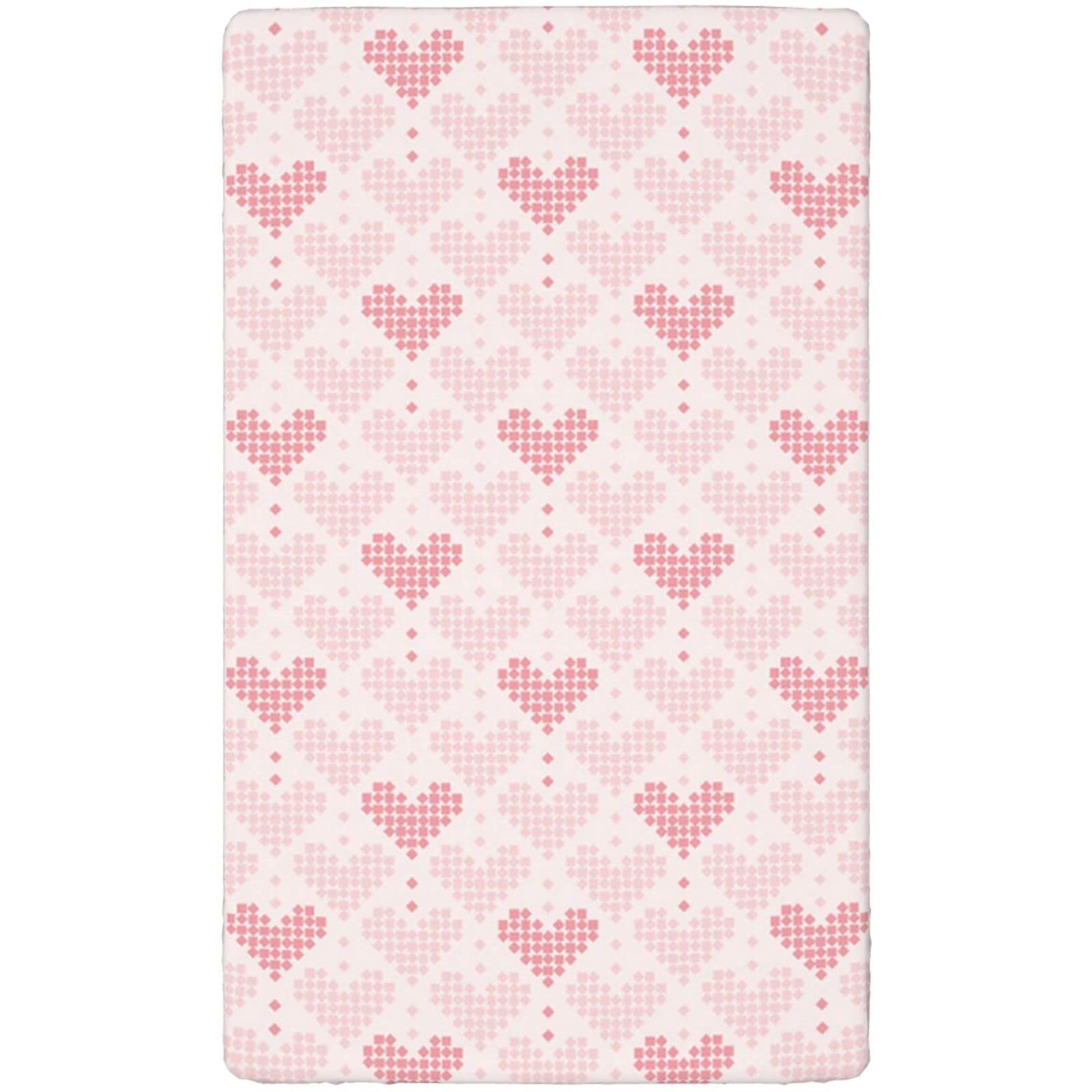 Valentine's Day Themed Fitted Mini Crib Sheets,Portable Mini Crib Sheets Soft and Breathable Bed Sheets-Great for Boy or Girl Room or Nursery,24“ x38“,Pastel Pink and Rose
