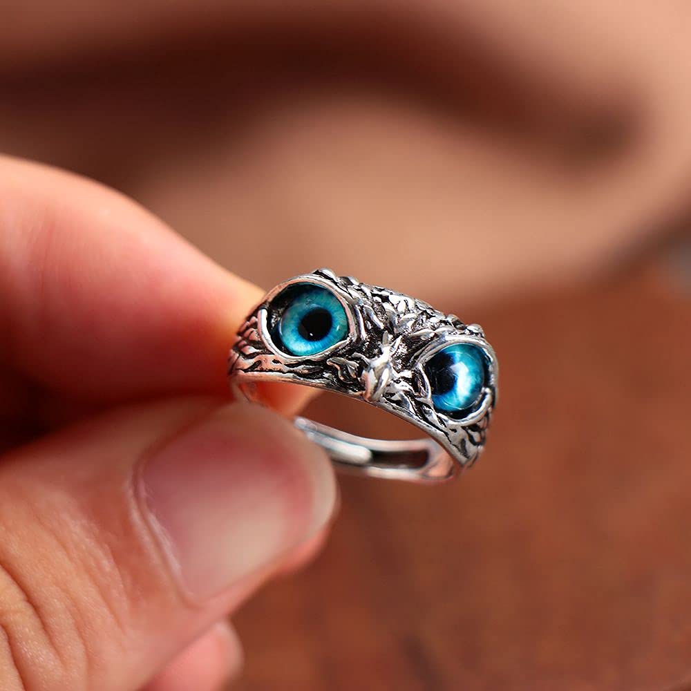 okdeals Owl Eye Lovers Vintage Ring Mother's Day Jewelry Retro Animal Style Open Adjustable(green)