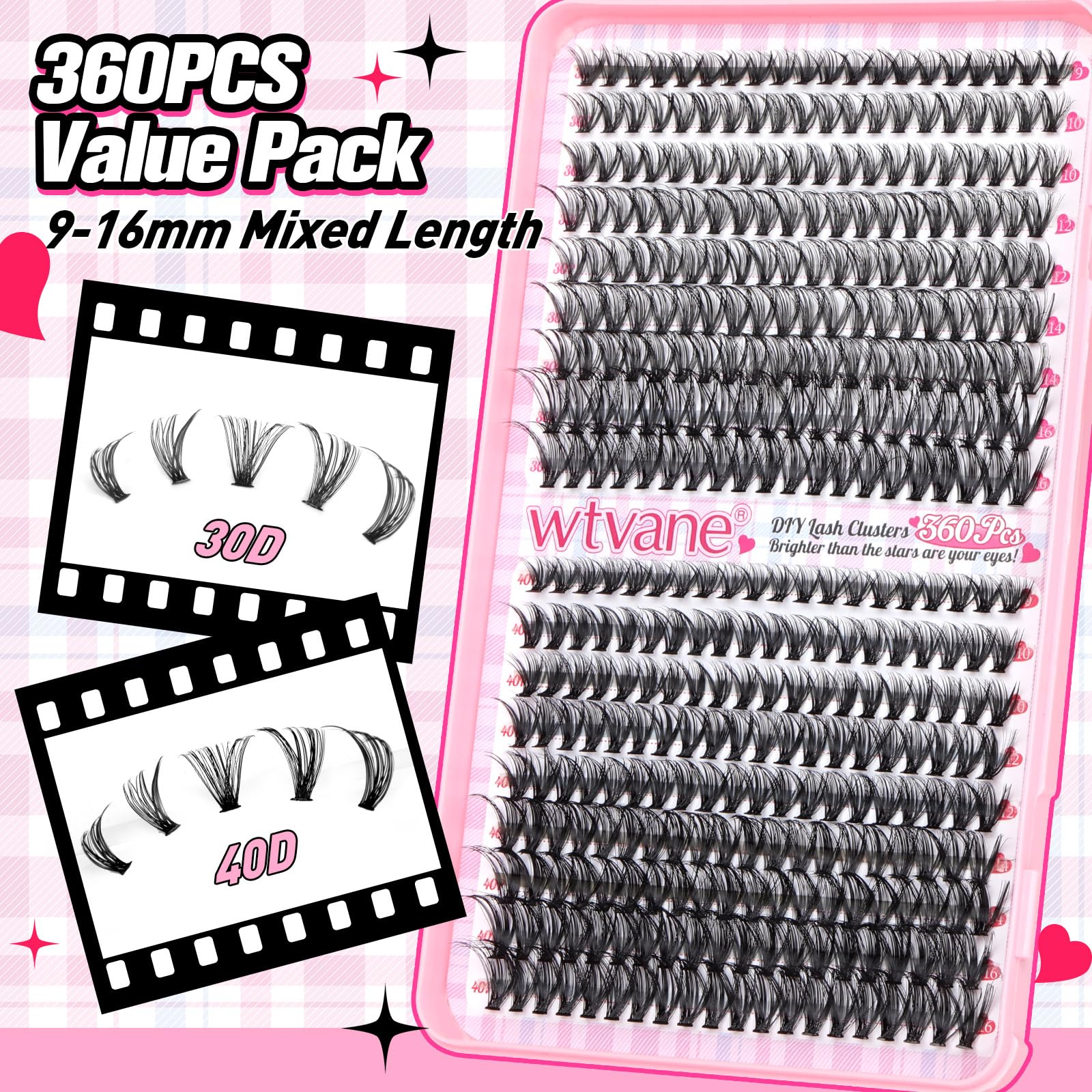 Lash Clusters Wispy Eyelash Extension D Curl Individual Lashes Clusters 10-16mm Natural Cluster Lashes DIY Lash Extension at Home 72Pcs by wtvane