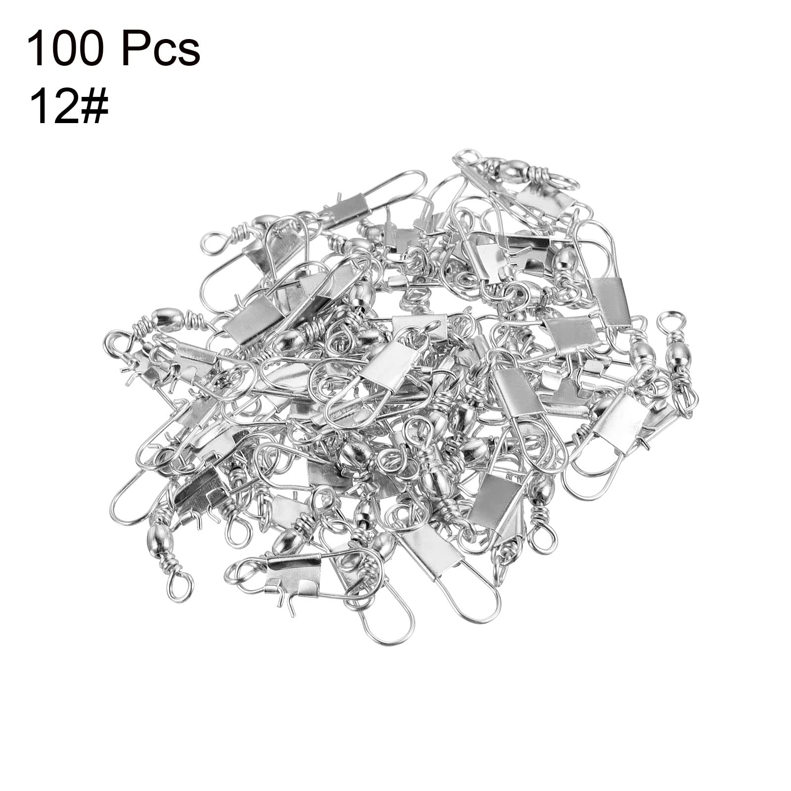 PATIKIL Fishing Barrel Swivel with Interlock Snap, 100Pcs 11lb Carbon Steel Solid Ring Terminal Tackle for Saltwater Freshwater Fishing, Silver