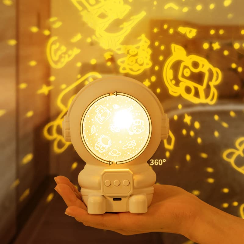ROGBLIN Night Light Projector for Kids,Astronaut Night Light for Kids with 8 Projection Films, 360 Degree Rotating - 4 Color Changing 9 Built-in Songs Kids Night Light