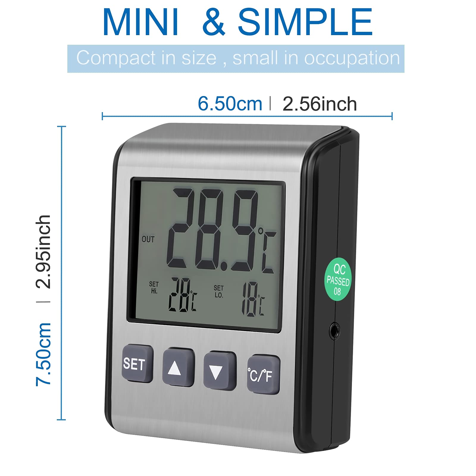Refrigerator Thermometer,frdge Thermometer,Freezer Thermometer, Extra Sensor,Big LCD,Stainless Panel