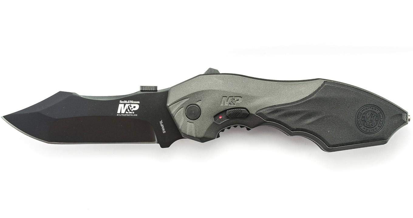 Smith & Wesson M&P SWMP5L 8.5in High Carbon S.S. Assisted Opening Knife with 3.5in Clip Point Blade and Aluminum Handle for Outdoor, Tactical, Survival and EDC, One Size,Black