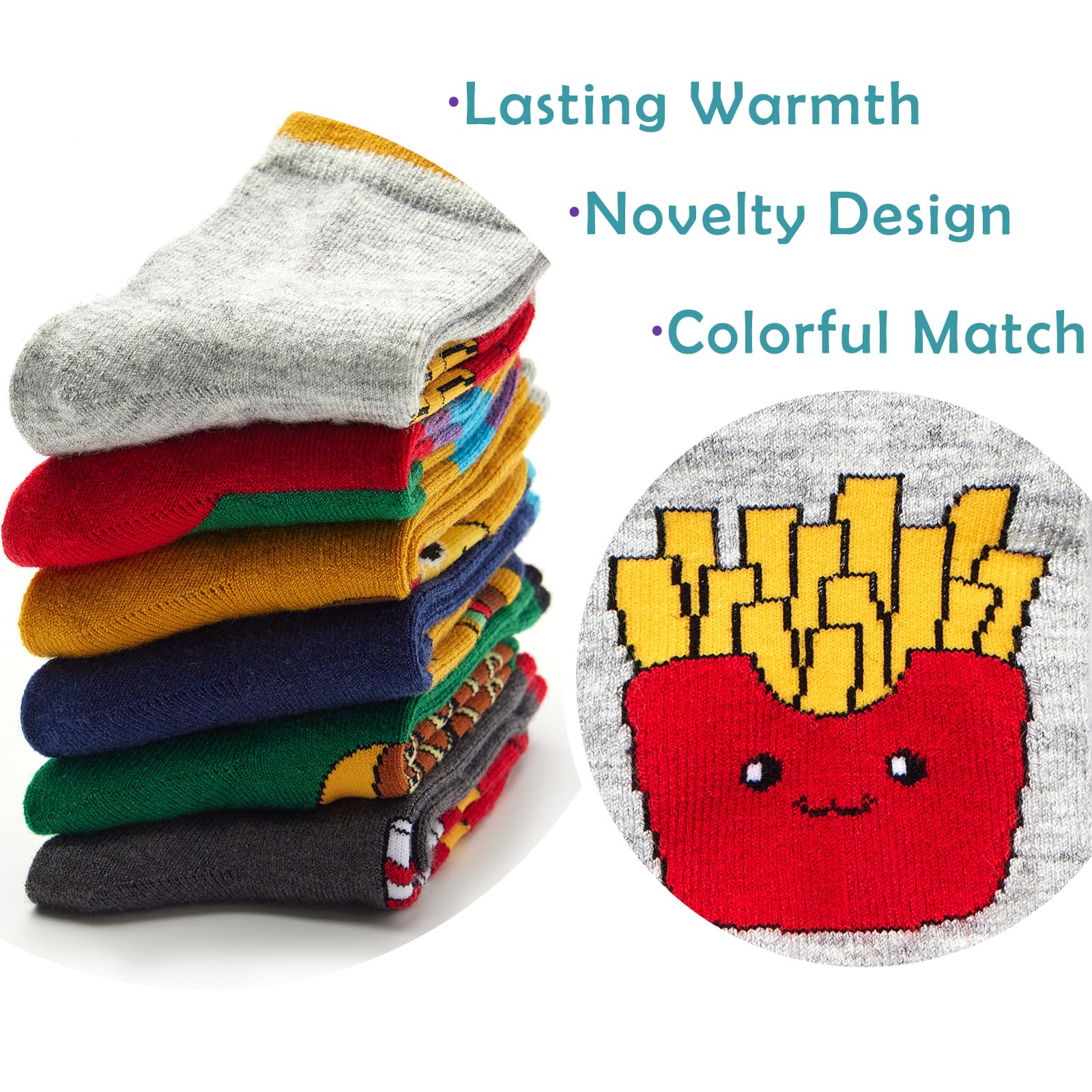 Moon Tree Boys Wool Socks Kids Warm Socks Winter Thermal Crew Socks 6 Pack 5-7 Years