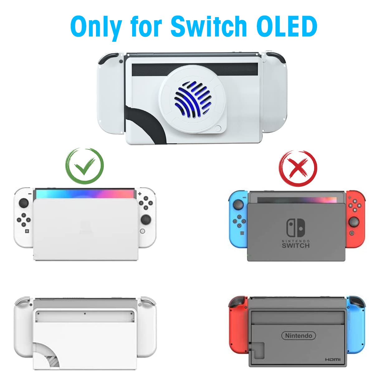 PURBHE Nintendo Switch OLED Dock Cooling Fan with Blue Light, USB Type C