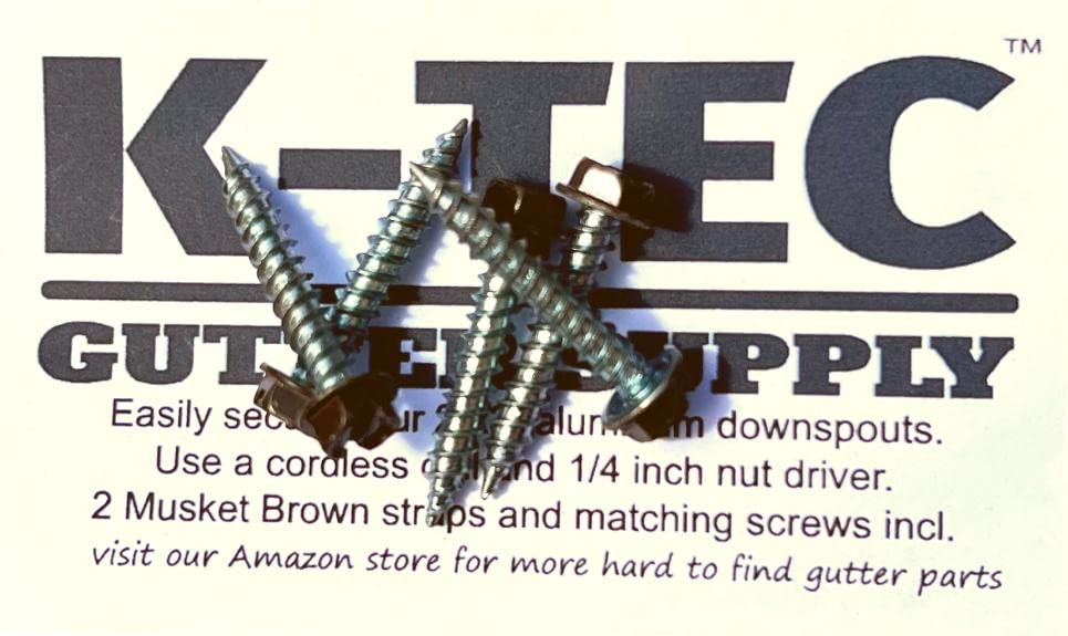 K-TEC (2 Pack) Downspout Strap for 2 inch x 3 inch Aluminum Rain Gutter - Leader Pipe Adapter with Color Matched Screws. Musket Brown Set of 2 for 1 Downspout.