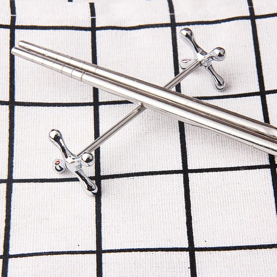 MULHUE 4 Pcs Stainless Steel Chopsticks Rest Spoons Stand Forks Knifes Holder Rack Stand Metal Craft Table Decoration (Silver)
