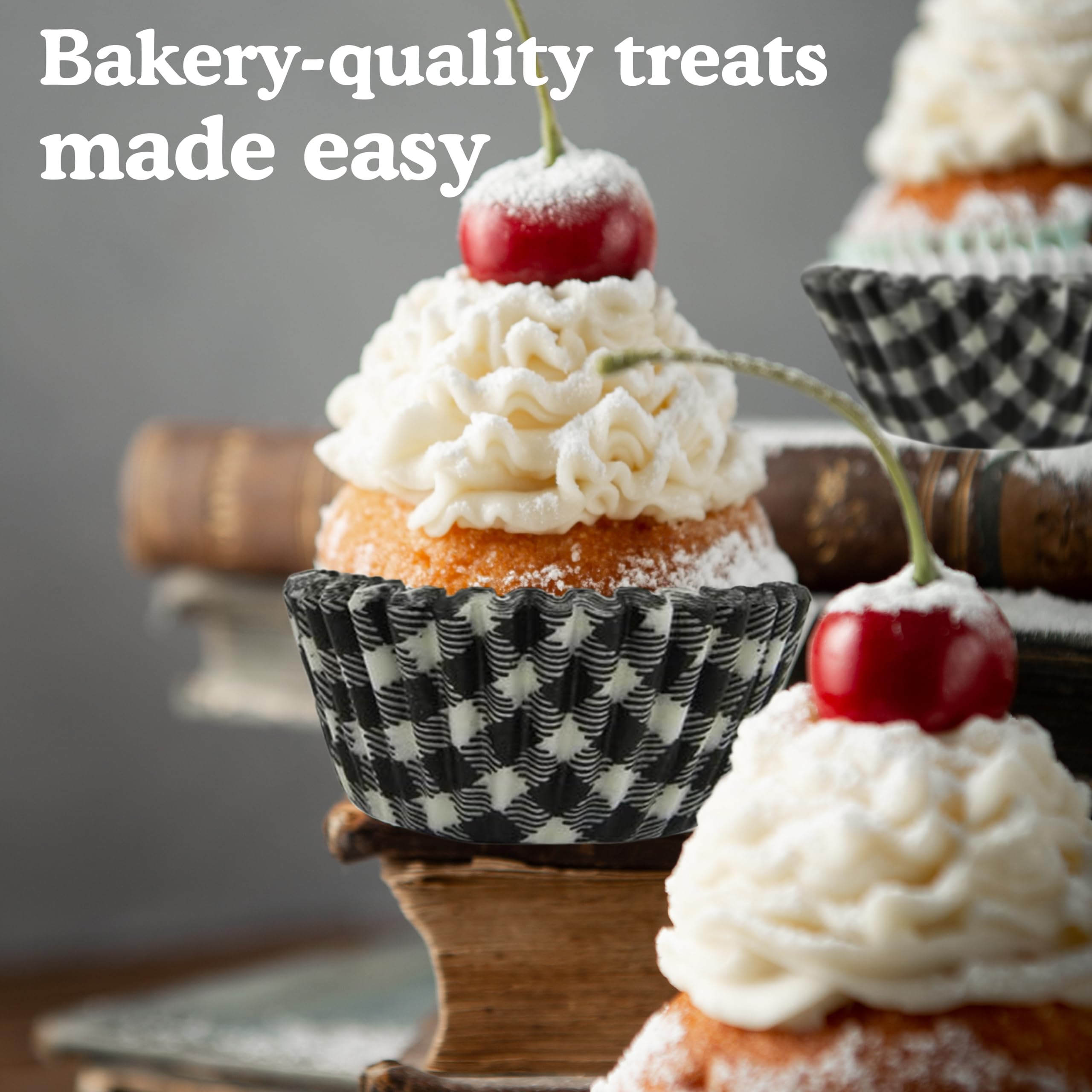 Regency Wraps Greaseproof Professional Grade Standard Baking Cups, Pack of 40, Black Gingham