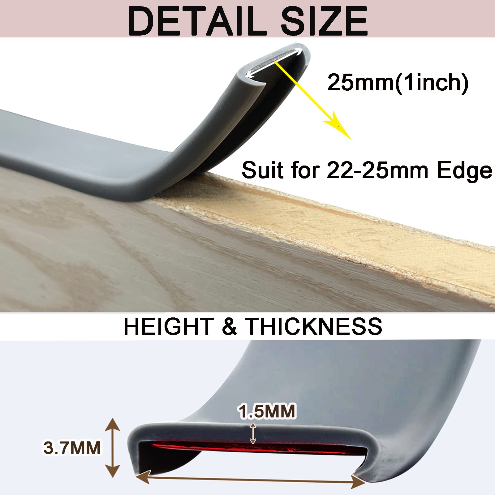U-Shape Edge Banding,Self Adhesive Veneer Edging,TPE Flexible Edge Protector Countertop Edge Trim for Furniture Cabinet Repair Board Protection(Grey,4/5'')