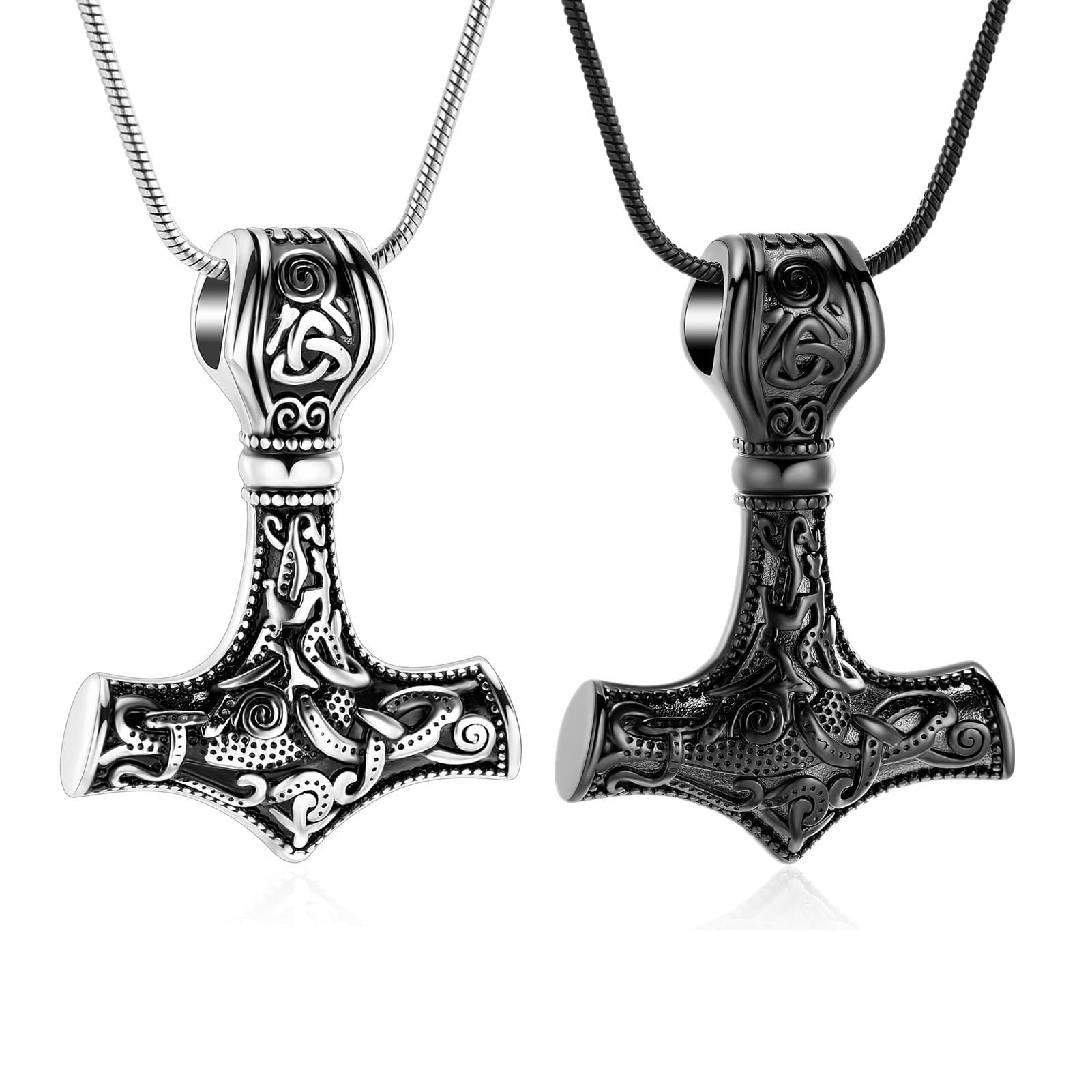 mingkejw 2pcs Thor Hammer Urn Necklace for Ashes Cremation Jewelry for Women Men Stainless Steel Viking Memorial Necklaces Ash Holder for Human Pets Keepsake Jewelry for Loved Ones with Fill Tool