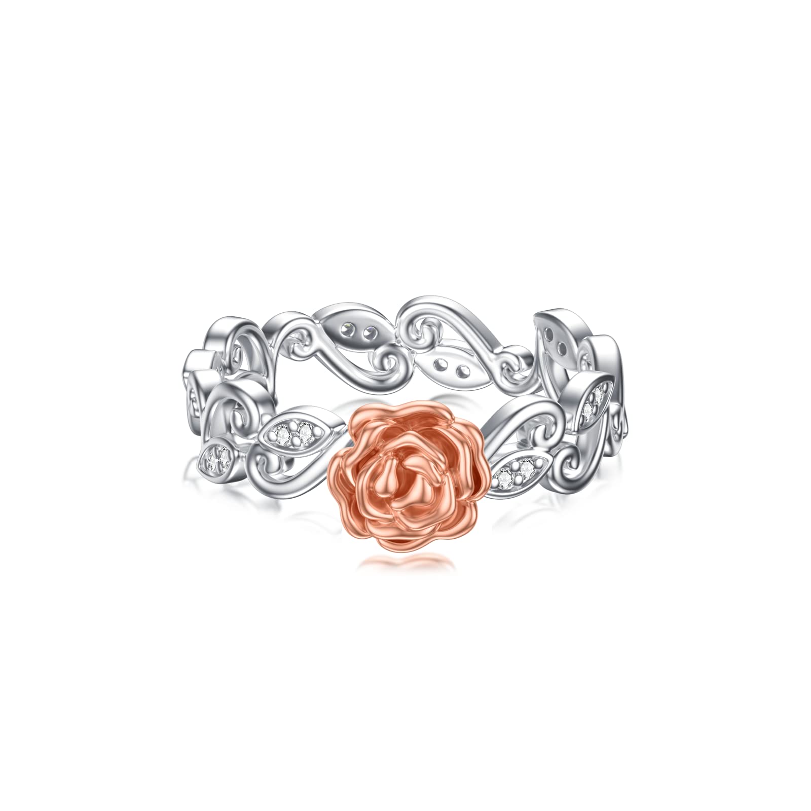 PLATYCO Rose Flower Ring 925 Sterling Silver Dainty Rose Flower Statement Engagement Rings Jewelry Gift for Women, Ring Size 7