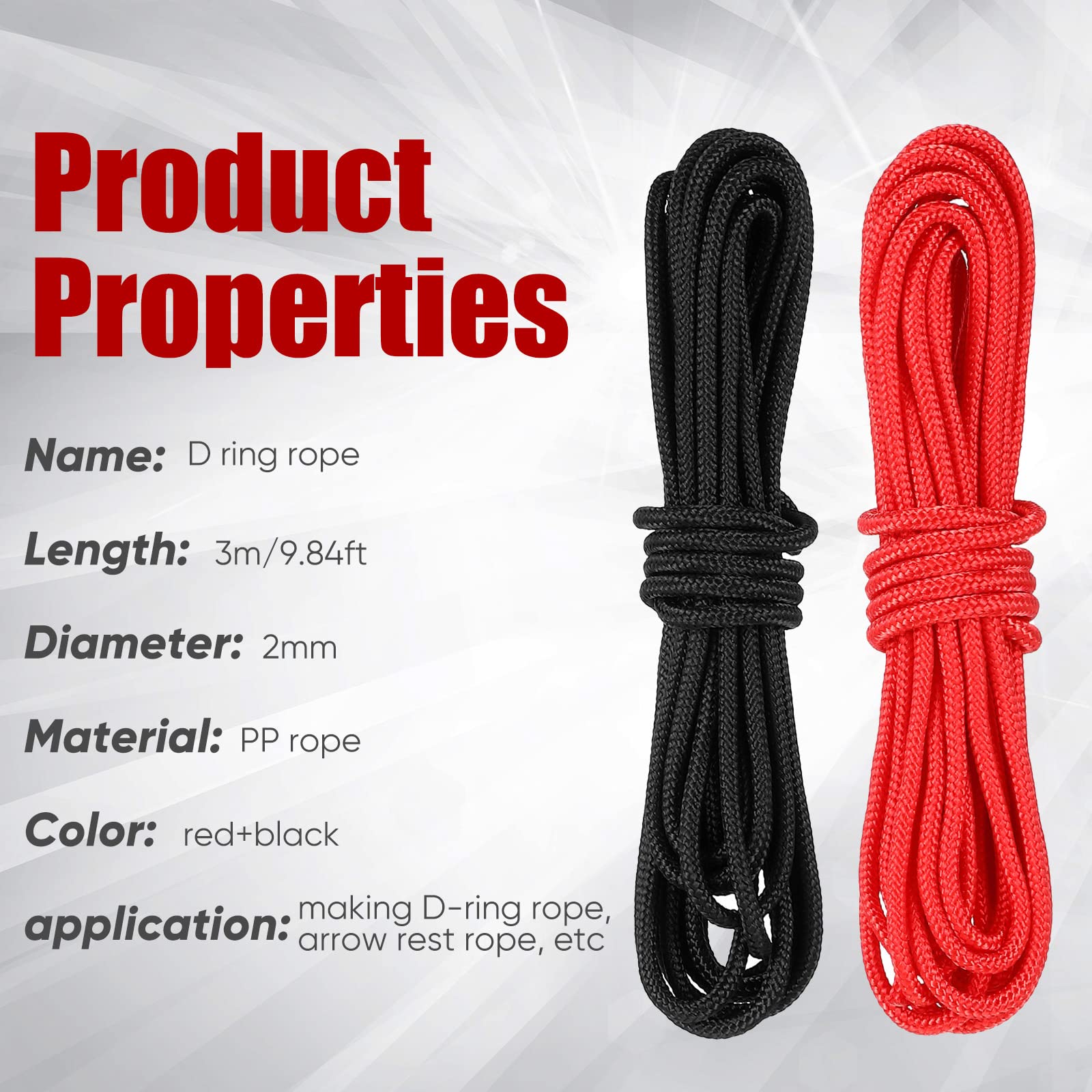 Purpeak 4 Pieces Archery D Loop Rope 10 Feet Archery Nocking Loop Material Bowstring Serving Thread D Loop Material for Compound Bow Replacement Accessories, Red and Black