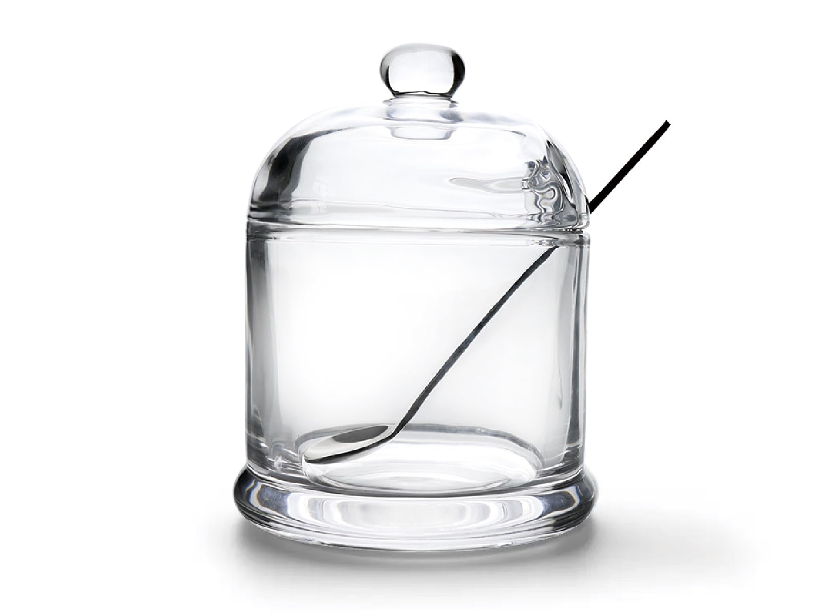 Thick Glass Salt Cellar with Stainless Steel Spoon, Clear Container for Kosher Salt, Sea Salt, Himalayan Salt, Sugar and Pepper, Heavyweight Spices Jar, 10 oz