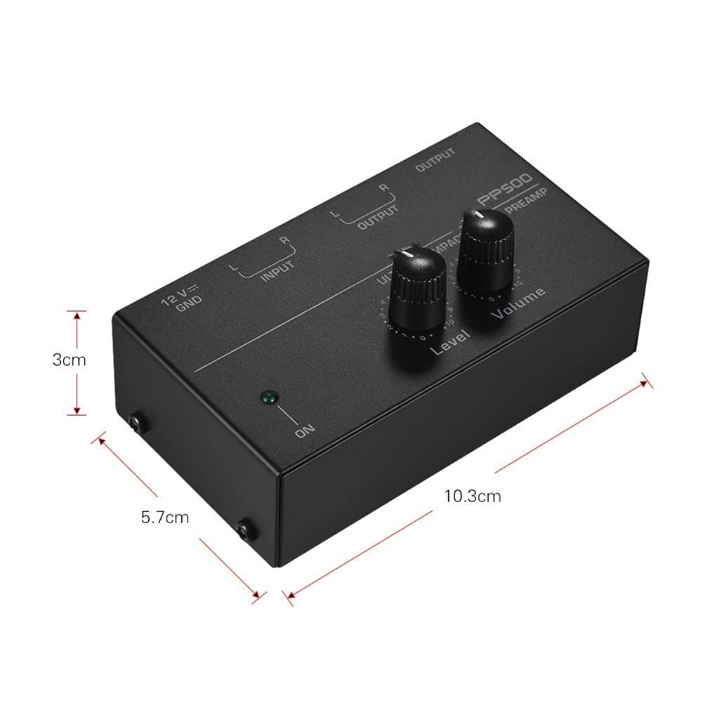 Phono Turntable Preamp-Mini Audio Stereo Phonograph,Separate DC 12V Power Adapter, RCA Input, RCA Output & Low Noise preamp,Portable, Independent Knob Control Operation -Depusheng PP500, Black