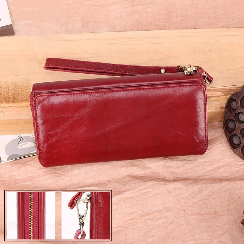 NA Wallet Women Leather Wallets RFID Blocking Bifold Credit Card Case Money Organizers Large Capacity Cash with Zipper and Button (Red)