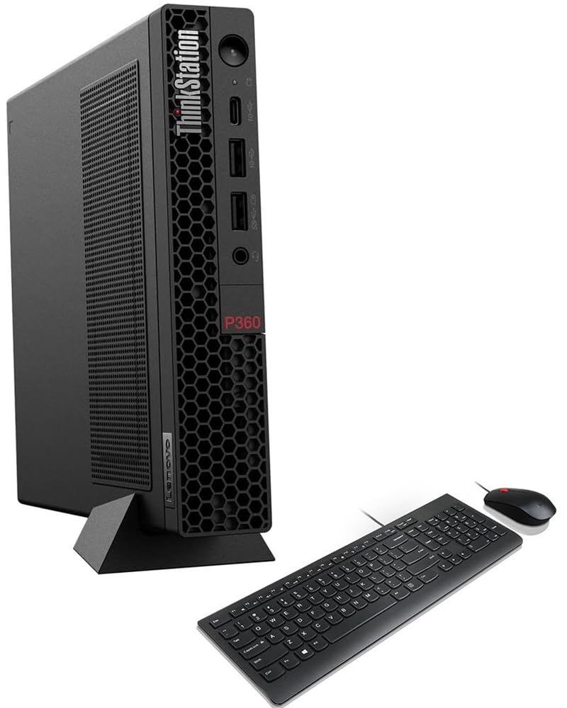 Lenovo ThinkStation P360 Tiny Business Mini Desktop (Intel i7-12700T 12-Core, 16GB RAM, 512GB PCIe SSD, T400 4GB, RJ-45, Display Port, SD Card, Black, Win 10 Pro) with KYB, Mouse, & Hub
