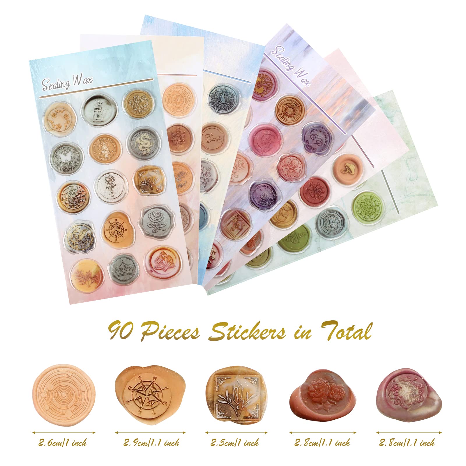 Naler Envelope Seals Stickers Adhesive Seal Stickers Epoxy Wax Looking Seal Stickers for Envelope Scrapbooking Bridal Shower Wedding Invitation, 6 Sheets