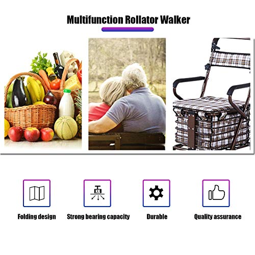 Rollators Walkers Lightweight Iron Pipe Folding Four Wheel Rollator Walker Height Adjustable with Padded Seat Carry Basket and Locakble Brakes Bearing Weight: 100kg/220lbs
