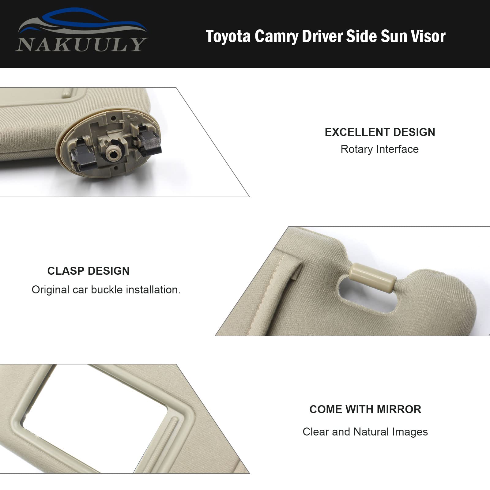 Nakuuly Right Passenger Side Sun Visor Beige Without Sunroof Compatible with Toyota Camry 2006 2007 2008 2009 2010 2011 Replaces # 74310-06750-E0