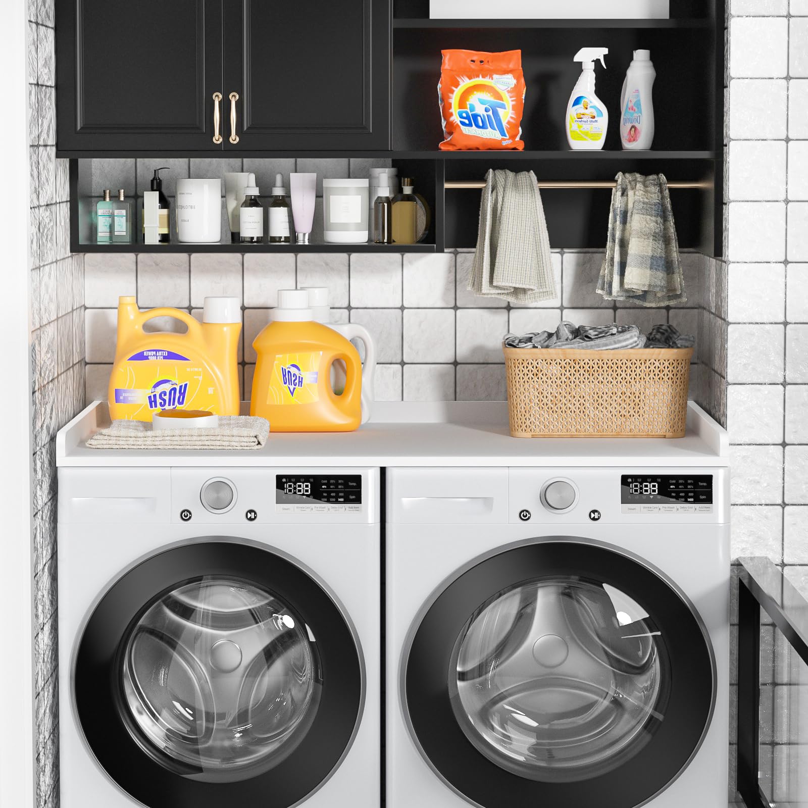 Ulif Laundry Countertop for Washer and Dryer, Over Washer Dryer Topper for Storage and Organization, Overall Size 27.5"D x 54"W x 2.6"H White