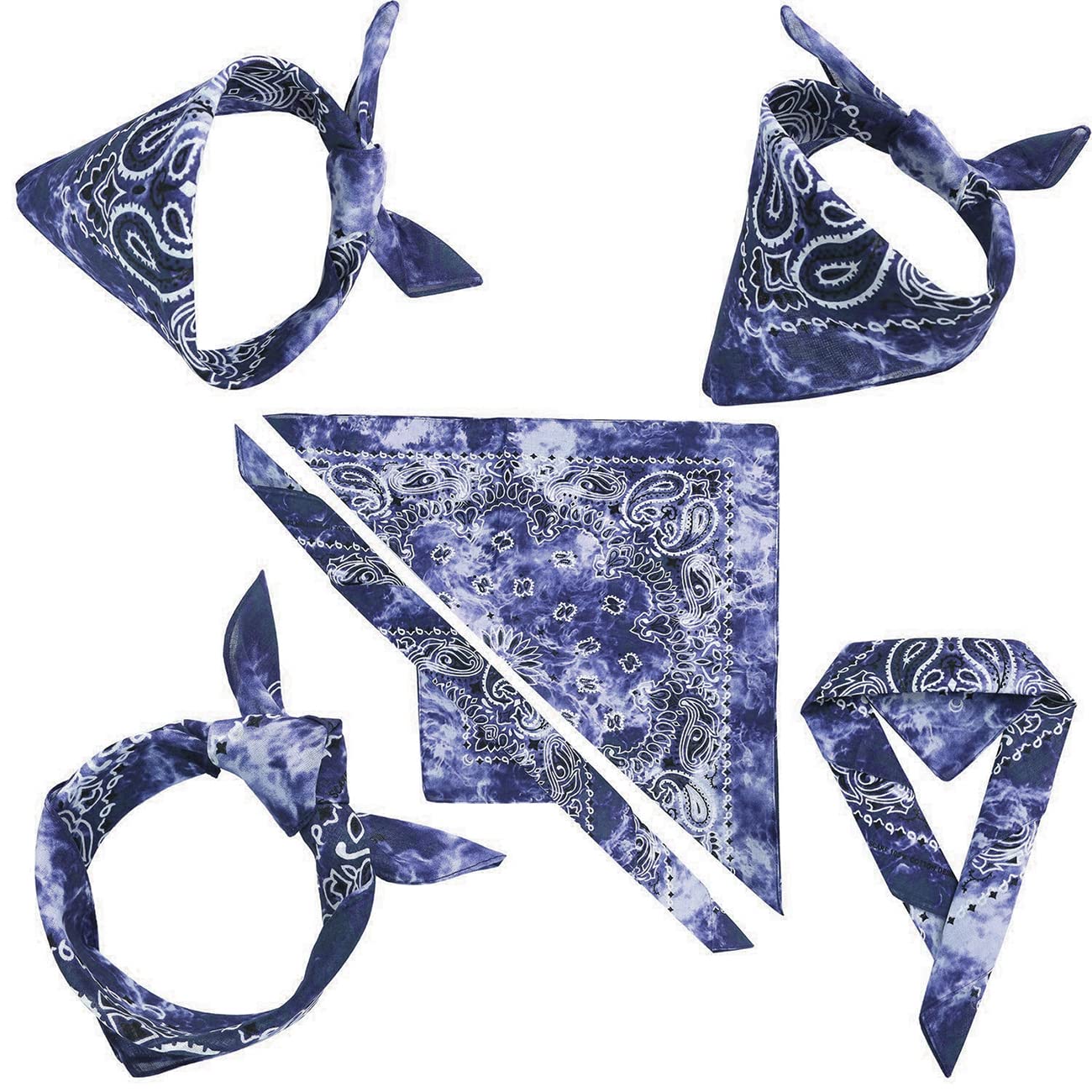 Nambee Tie Dye Bandanas Cotton Paisley Print Novelty Headband,12 Packs 21x21 inches Multi-Purpose Printed Unisex Kerchief