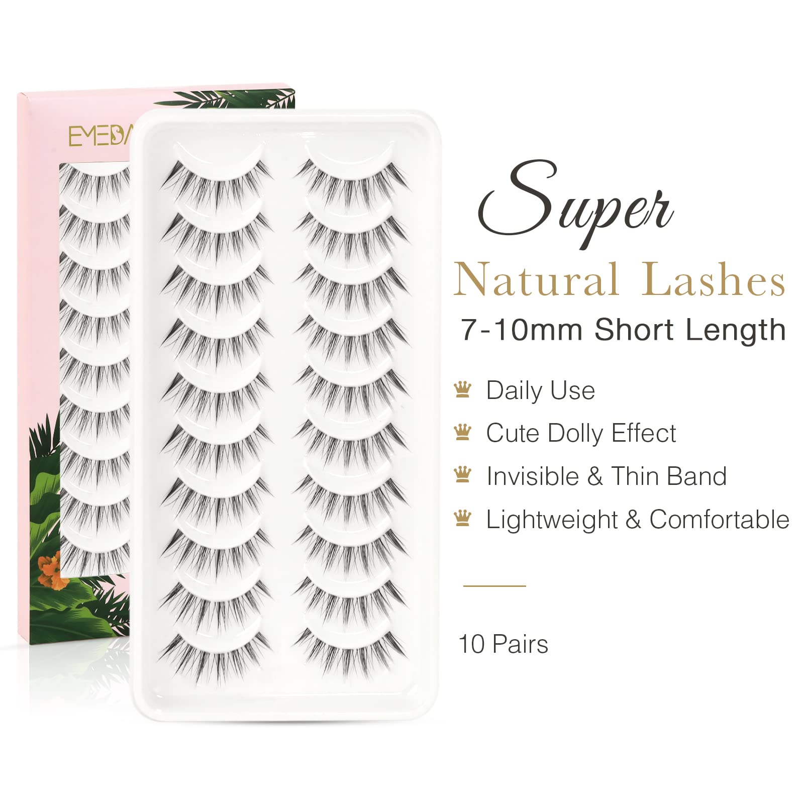 Lashes Natural Look 10mm with Thin Clear Band 10 Pairs Asian Korean Japanese Style Natural Looking Fake Strip Lashes for Small Face Eyes by EMEDA(806)