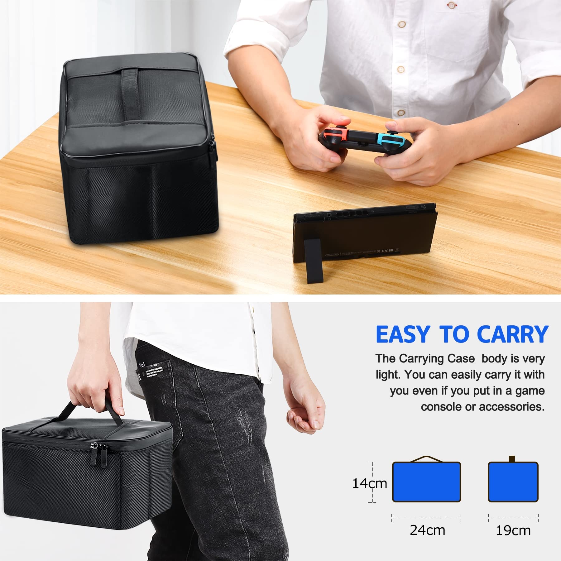 NinjaPlusOX Carrying Case for Nintendo Switch/Switch OLED Model 2021, Soft Shell Protective Portable Switch Carrying Case Travel Bag for Switch Console & Accessories, Removable Compartments, Black