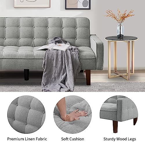 VIPNEW Convertible Futon Sofa Bed, Modern Tufted Loveseat Sofa Sleeper, Linen 3 Seater Couch for Living Room, Bedroom, Apartment, Grey