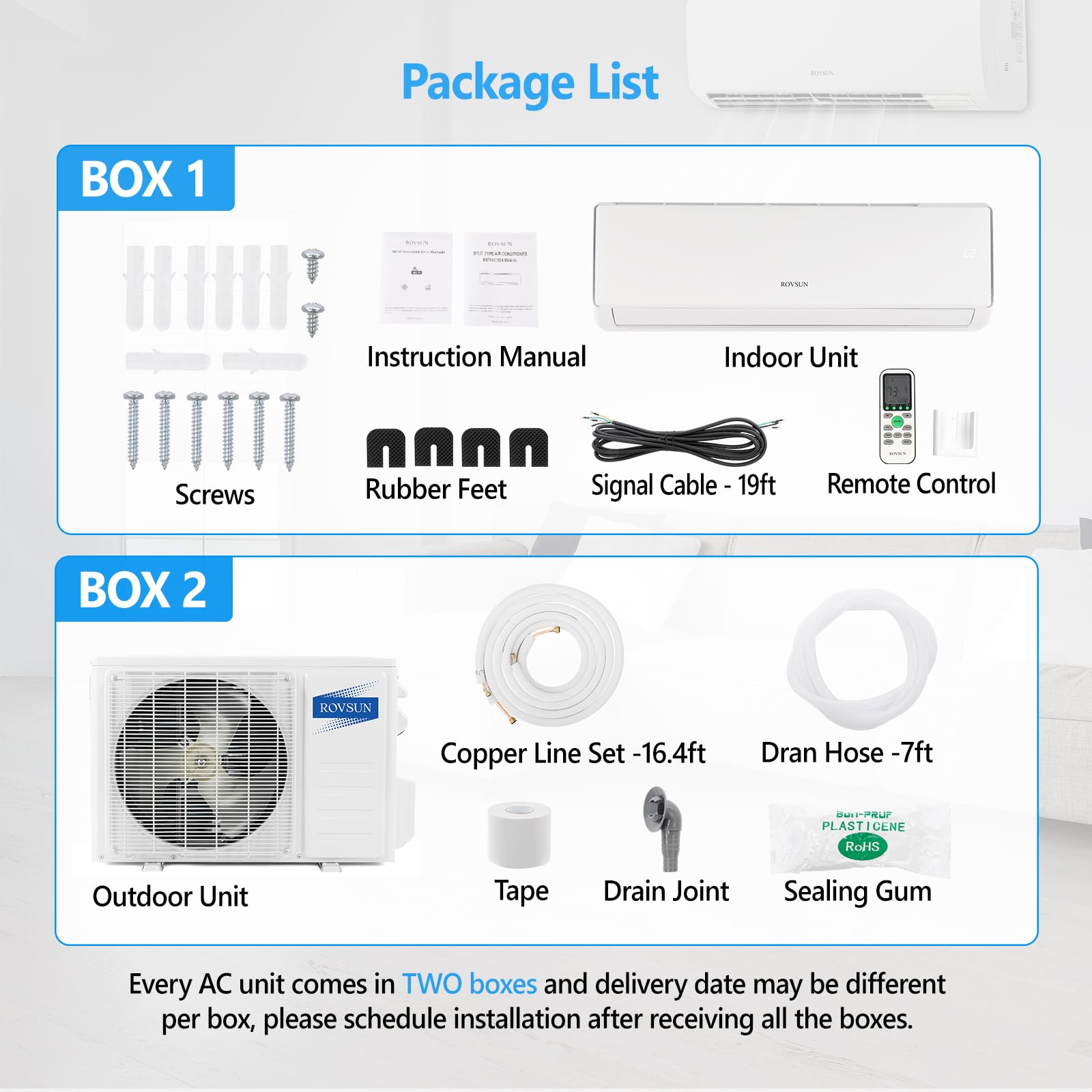 ROVSUN 11000 BTU Wifi Enabled Mini Split Air Conditioner & Heater, 17 SEER2 115V Inverter Ductless Wall AC Unit with Pre-Charged Condenser, Heat Pump & Installation Kit