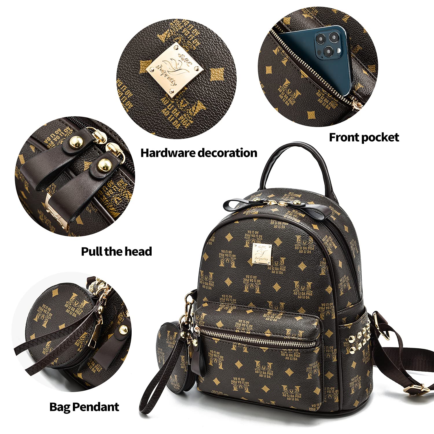 NAITOKE Cute Mini Backpack Purse for Women Ladies Small Purses PU Leather Backpack Shoulder Bag
