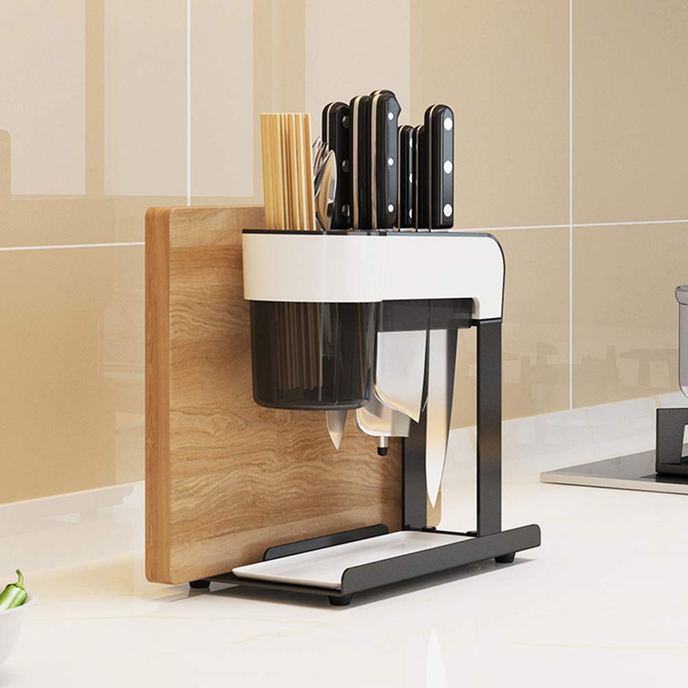 Multifunctional Knife Block Knife Holder Storage Rack with Drainboard, Cutting Board Drying Rack Cooking Utensil Holder ChopsticksâCaddy for Kitchen Accessories Countertop Organization, Black