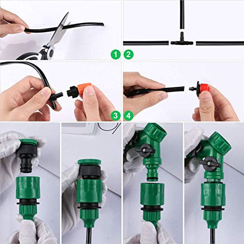 M Joy Decor Drip Irrigation Kit, Automatic Garden Watering System with Adjustable Dripper,Blank Distribution Tubing Hose Atomizing Nozzles Drippers Watering Drip Kit (40m/130ft)